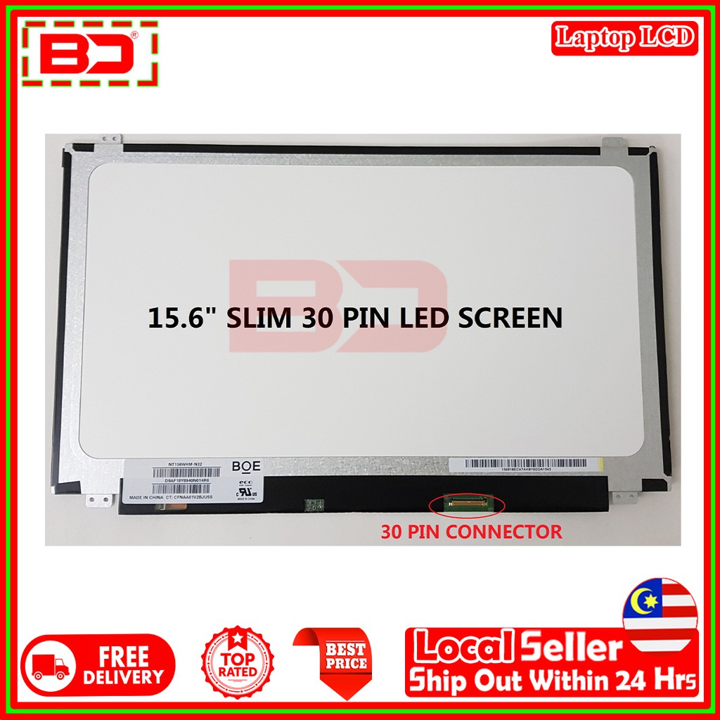 Laptop Screen 15.6" slim 30pin HD LCD Display Suitable For Asus Del ...