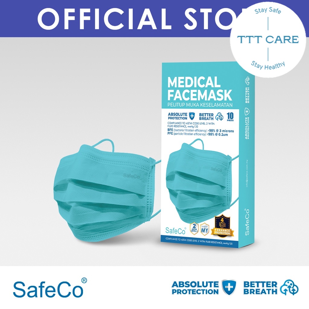 Safeco Tiffany Blue 4 Ply Surgical Face Mask (10's) | Shopee Malaysia