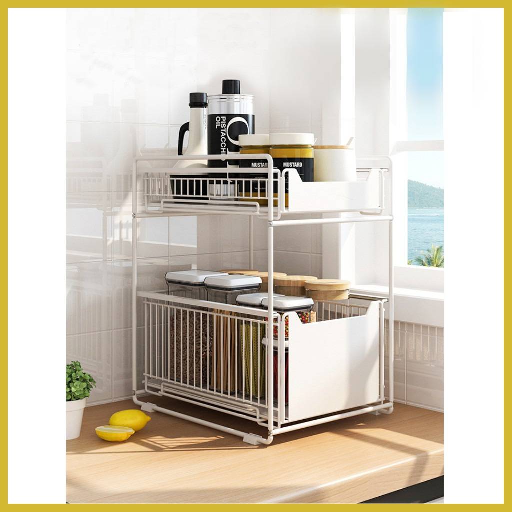 2 Tier Pull Out Organizer Drawer Under Sink Storage Sliding Rack ...
