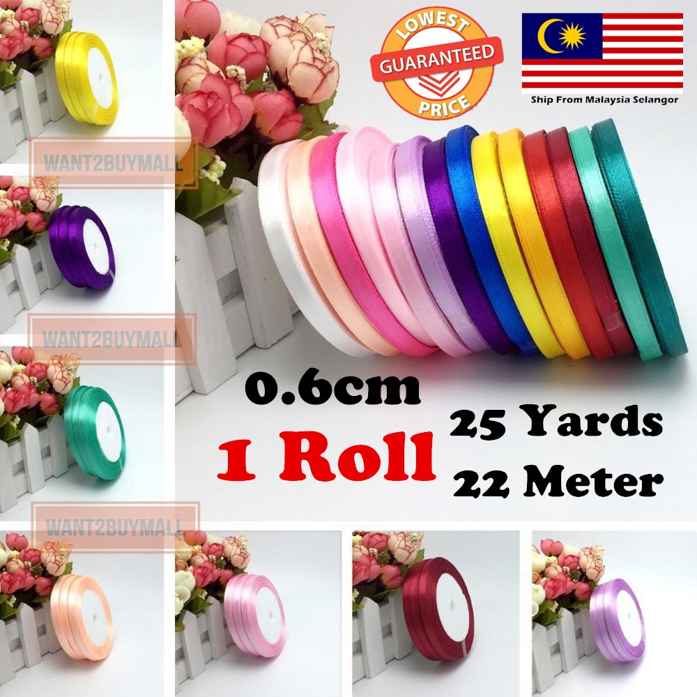 🇲🇾1 Roll 0.6cm Ribbon 25Yards DIY Bow Craft Satin Wrapping Webbing ...