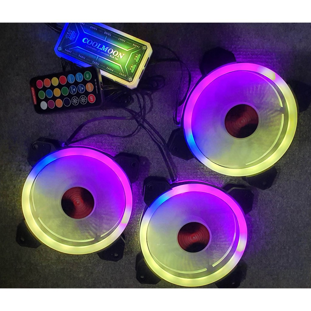 Set of 2 to 8 Fan Case RGB Led Coolmoon V2 - Dual Ring with RGB Led Hub ...