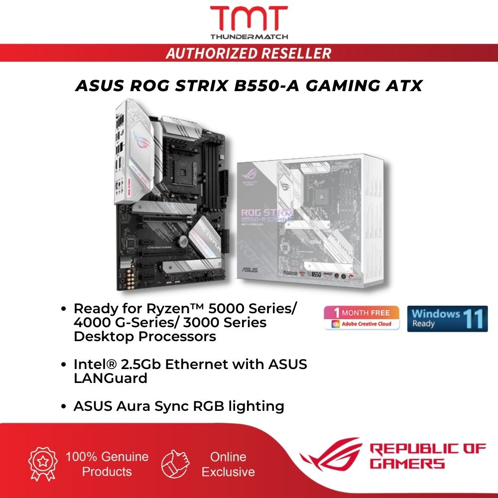 TMT Asus AMD AM4 B550 ROG STRIX B550-A GAMING ATX Motherboard WHITE ...