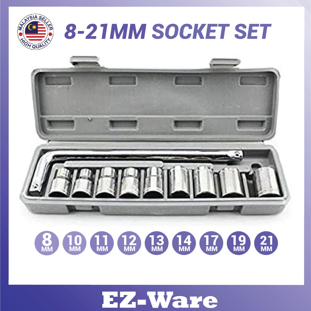 10PCS 8MM - 21MM 1/2'' L Type Spanner Box Socket Set Box Set Spanner ...