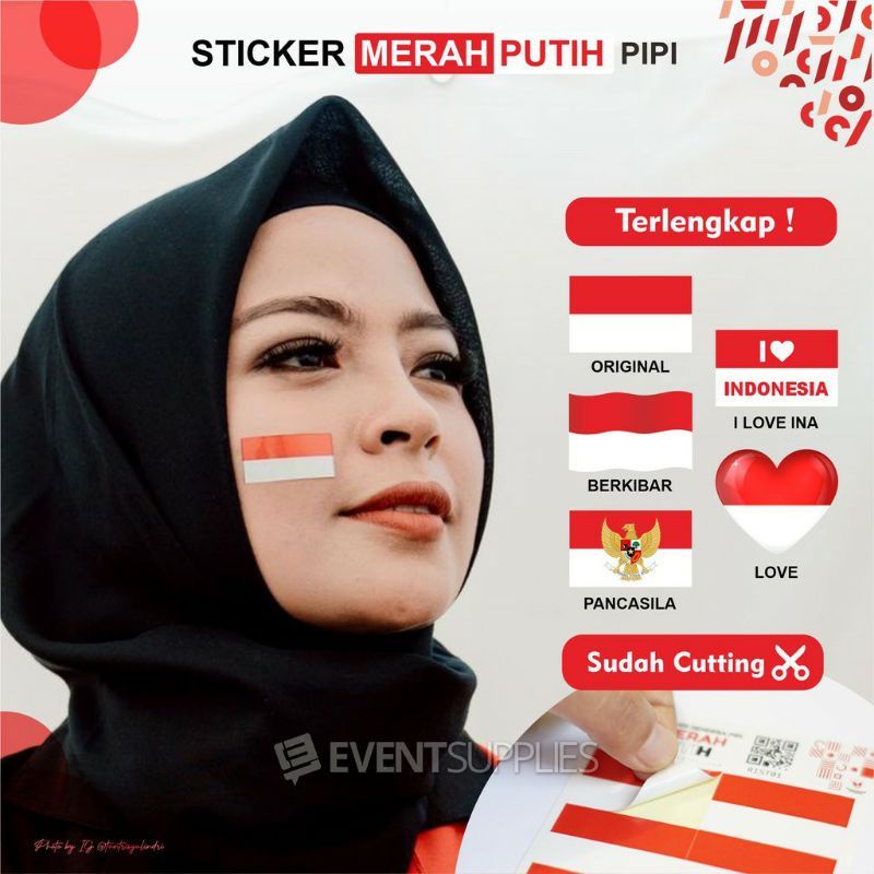 MERAH PUTIH Contents 32 PCS RED AND WHITE FLAG CHEEK STICKERS ...
