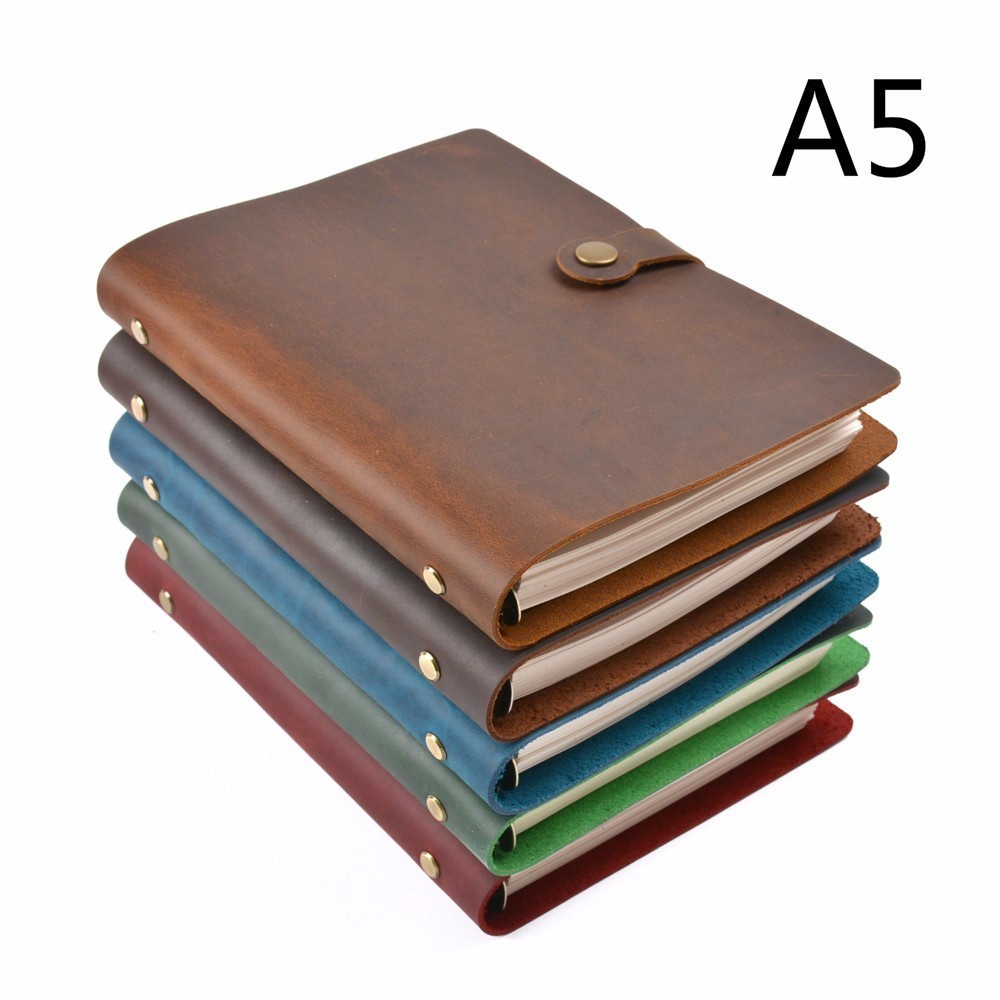 A5 Leather Notepad Retro 6-Hole Loose-Leaf Notebook Handmade European ...