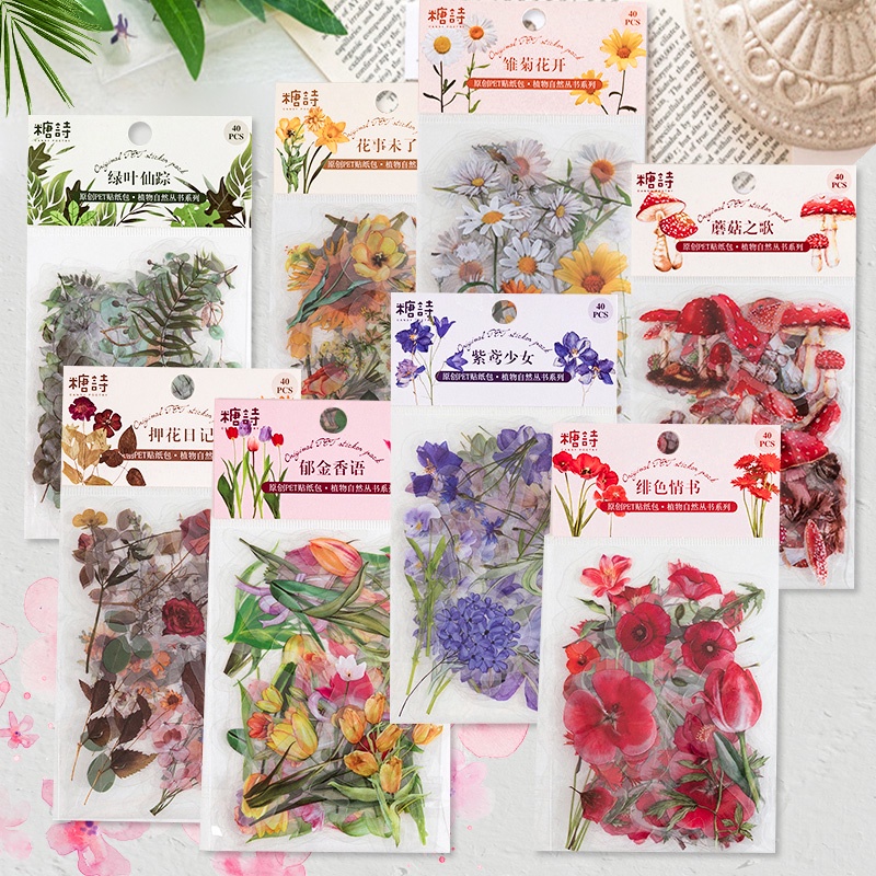 40 Pcs Waterproof PET Plant Sticker Mobile Phone Decoration Material ...