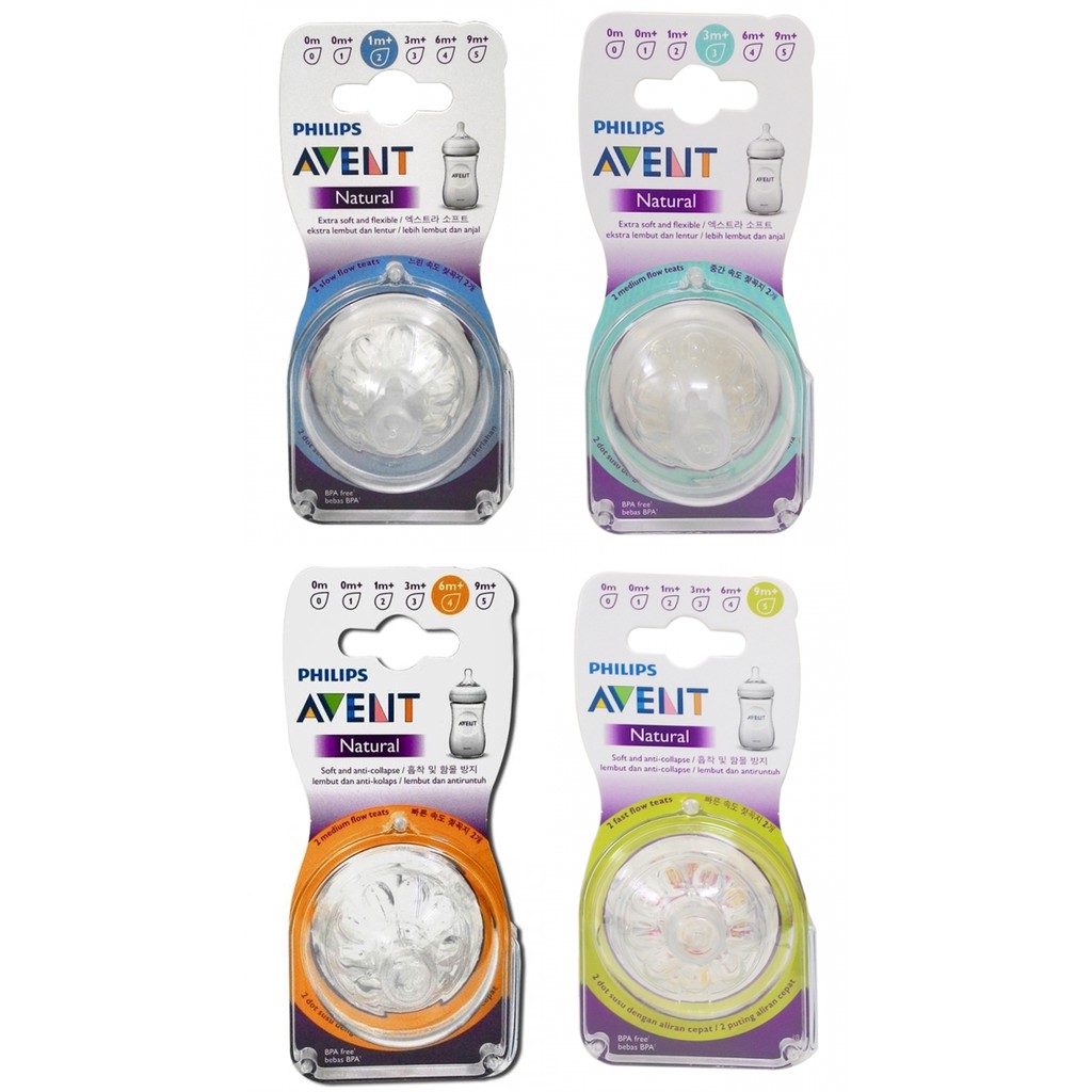 Philips Avent Natural Teat 1m+ Slow / 3m+ Medium / 6m+ Fast Puting ...