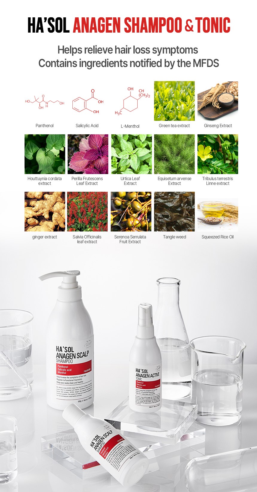 [HA'SOL] Anagen Scalp Shampoo + Active Tonic SET for dandruff/hair loss ...