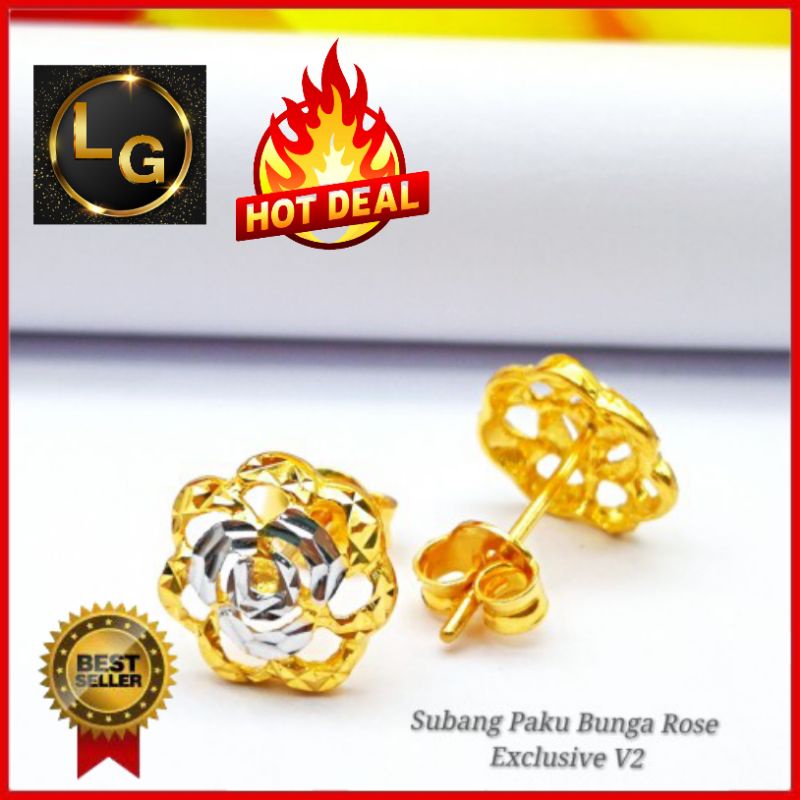 Subang paku bunga rose emas 916 | Shopee Malaysia
