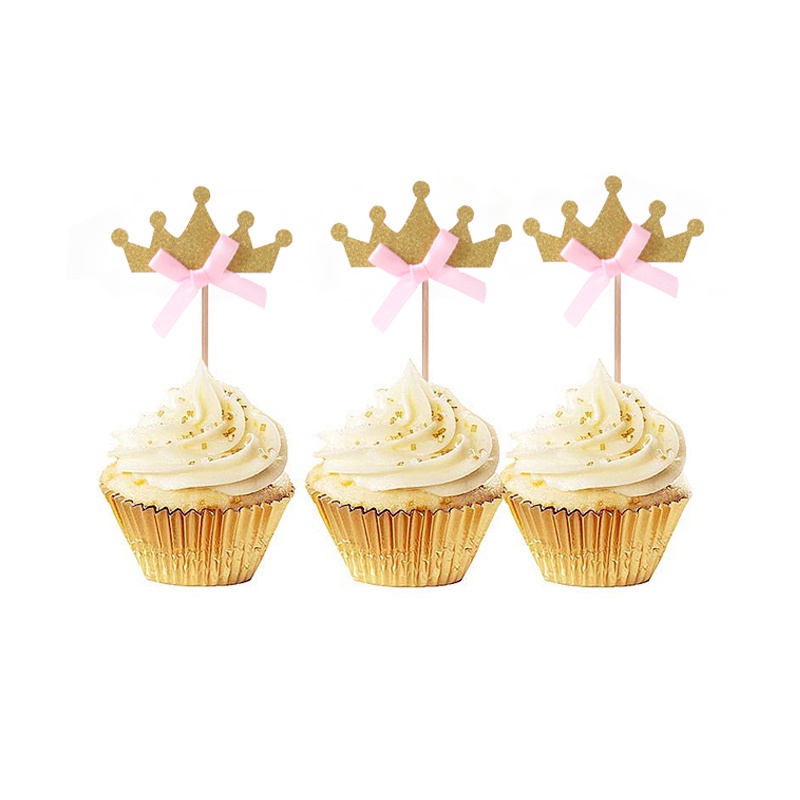 10 Pieces Pink Princess Crown Cupcake Toppers Cake Decoration Party ...