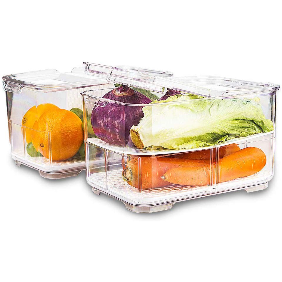 Food Storage Containers Fridge Produce Saver- 2 Piece Set Stackable ...