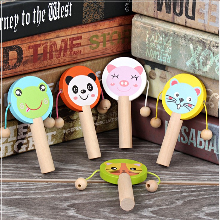 Baby Cartoon Wooden Rattle Music Toys Kids Boy Girl Early Education Toy ...