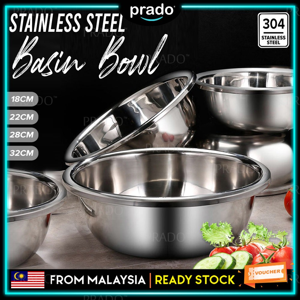 PRADO 304 Stainless Steel Basin Bowl Salad Mixing Bowl Soup Bowl ...