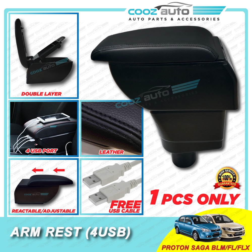 Proton Saga BLM FL FLX 2008 - 2015 Arm Rest Double Layer Console Black ...