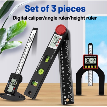 MKR 3pcs Digital Caliper/Digital Angle Finder/Digital Height & Depth ...
