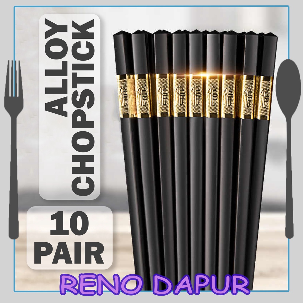 10 Pairs Alloy Chopstick Non-slip Reusable Janpanese Chopstick Penyepit ...