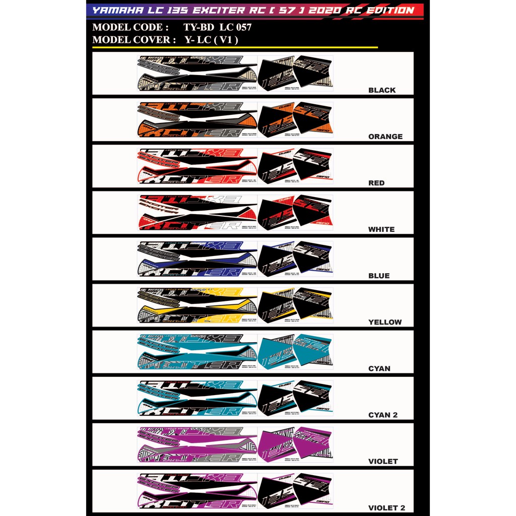 YAMAHA LC 135_2020 EXCITER RC EDITION (LCV1) STICKERS | Shopee Malaysia