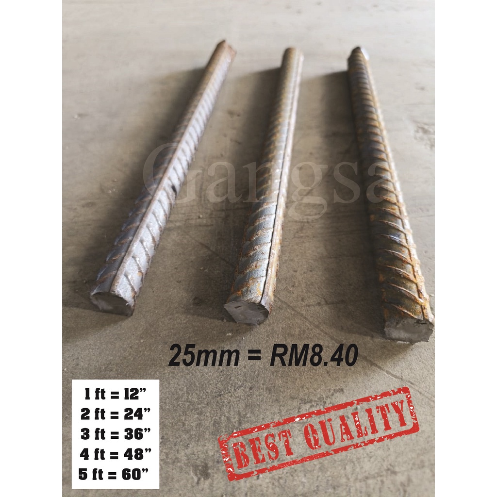 Besi Bunga Y25 (25mm) 1-2 ft (12" - 24") Mild Steel Solid Tube | Shopee ...