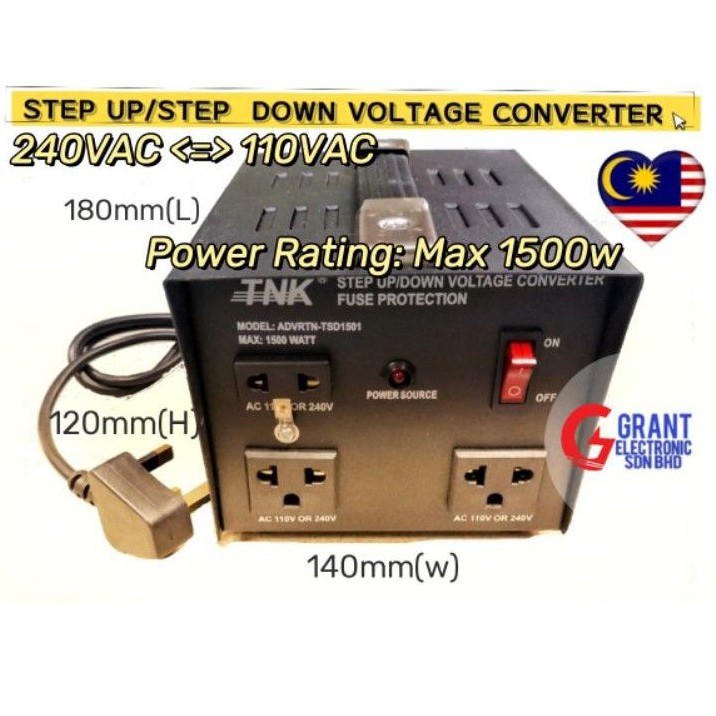 Portable TNK Step Up/ Step Down Transformer Voltage converter 1500W, 240VAC 110VAC | Shopee Malaysia
