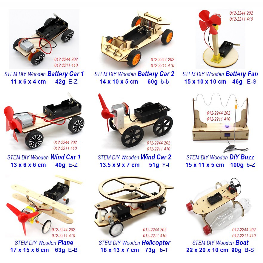 AM STEM DIY Wooden Battery Car & Plane Fan Buzz Helicopter Boat & Wind ...