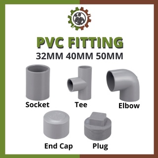 PVC Pipe Fitting Paip PVC Connector Socket Elbow Tee Plug End Cap [32MM ...