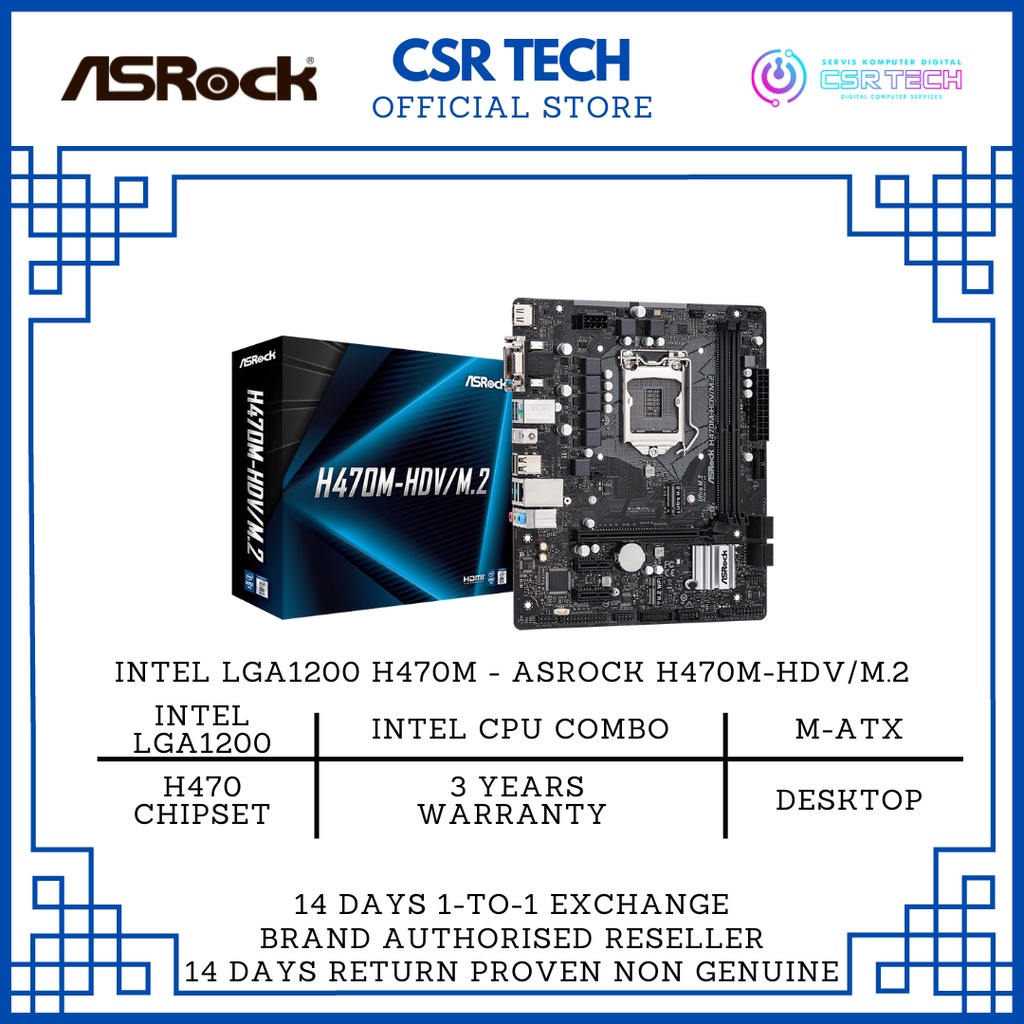 ASROCK H470M-HDV/M.2 INTEL LGA1200 M-ATX MOTHERBOARD + CPU COMBO | Shopee Malaysia