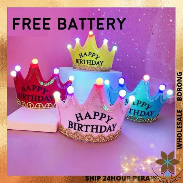 LED LIGHT Happy Birthday Party Hat Crown Princess King Headband Hari ...