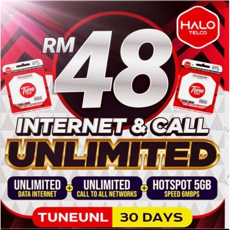 🔥🔥Simcard Plan Unlimited🔥🔥Tunetalk Halo Telco RM48 Unlimited Data ...