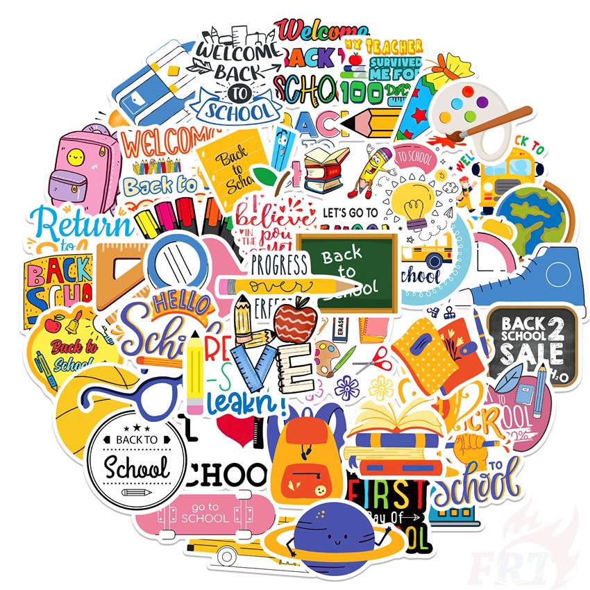 50Pcs/Set Back To School . Happy Study Series 02 Stickers Waterproof ...