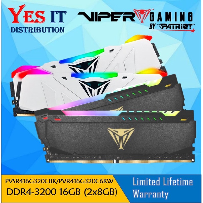 Patriot Viper Steel 16GB (2x8GB) 3200MHz DDR4 CL18 RGB UDIMM Memory Kit RAM (PVSR416G320C8K ...