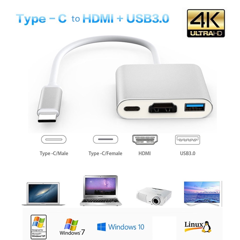 4K USB 3.1 Type C to HD-MI USB 3.0 USB-C HUB Adapter Type-C Extender HD ...