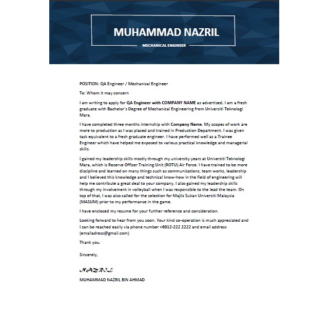 Template Cover Letter | Shopee Malaysia