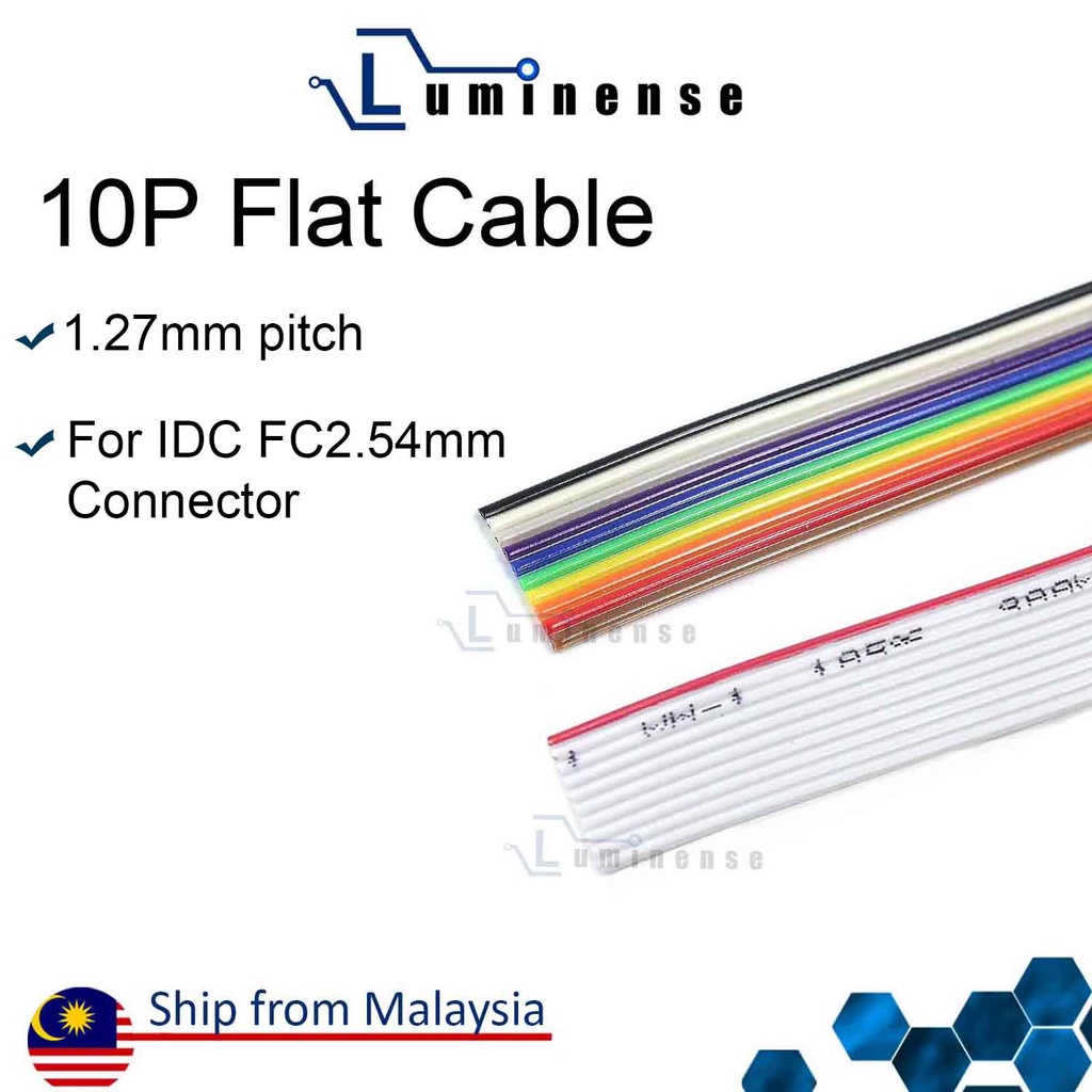 [Luminense] 1 meter 1.27mm Flat Ribbon Data Cable Wire10 Cores AWG 28 UL2651 300V for 2.54mm IDC ...