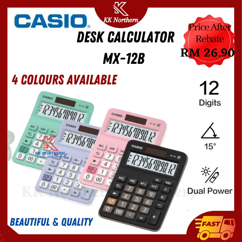 Original CASIO Calculator MX-12B Black Pink Green Calculator Kalkulator Small Stationery 12 ...