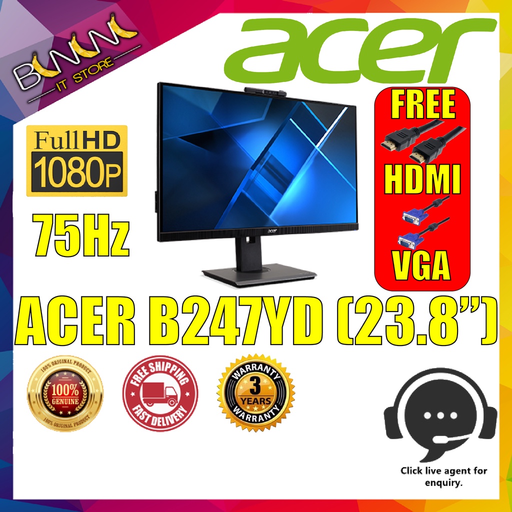 ACER B247YDE 23.8" IPS FHD 4Ms 75Hz Adaptive Sync Webcam Monitor | Shopee Malaysia