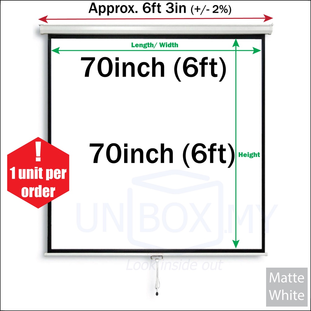Manual Projector Screen 5ft 6ft Wall or Ceiling Matte White 5 6 7 8 10 ...