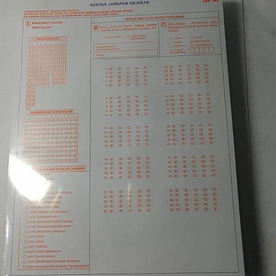 SPM Kertas Jawapan Objektif / Objective Answer Sheet A4 OMR 480 sheet ...