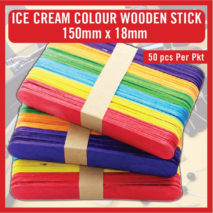 Ice Cream Stick / Batang Ice Cream 150mm x 18mm (50pcs/pkt) | Shopee ...