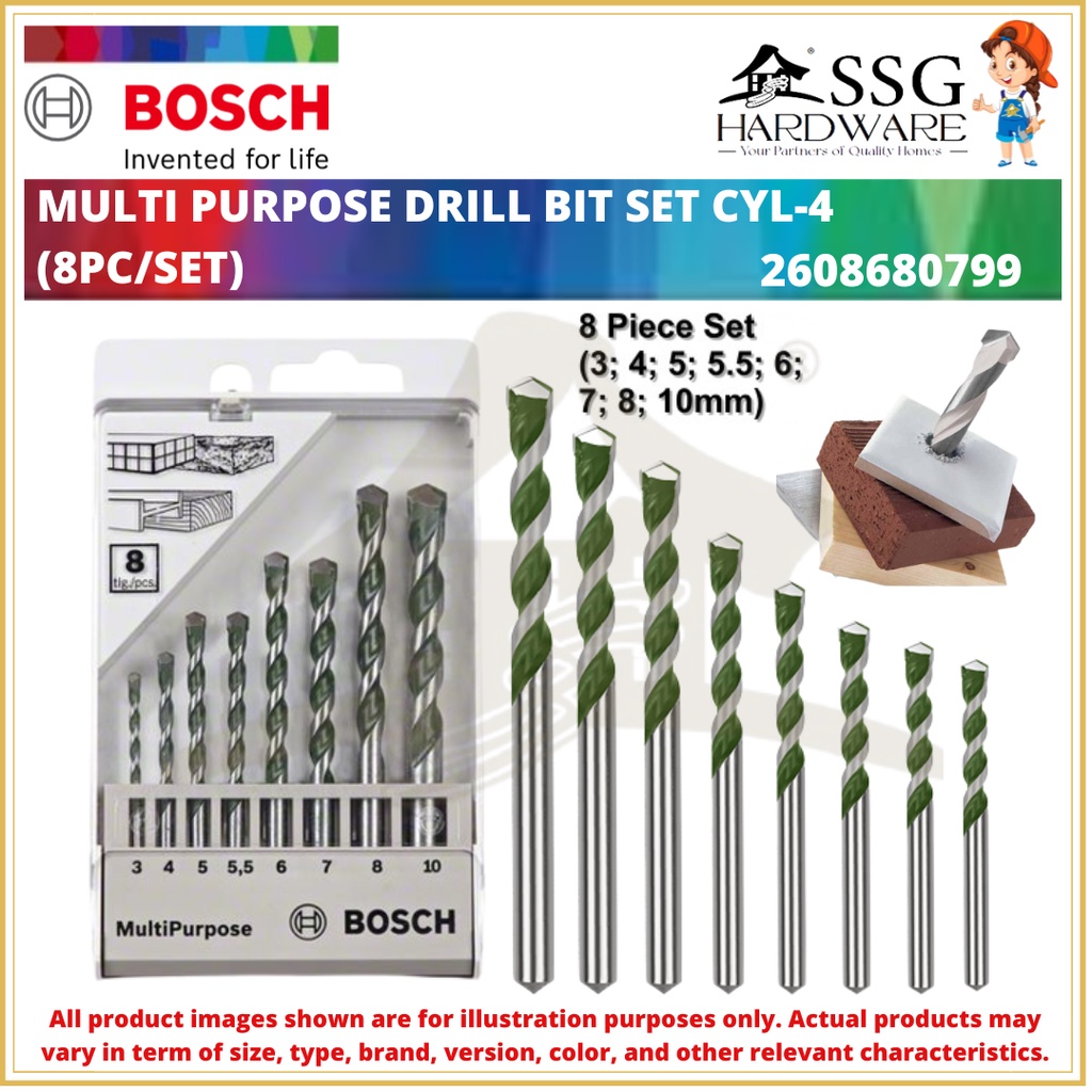 Bosch CYL-4 8pcs Multi Material Purpose Drill Bit Set for Wood, Metal ...