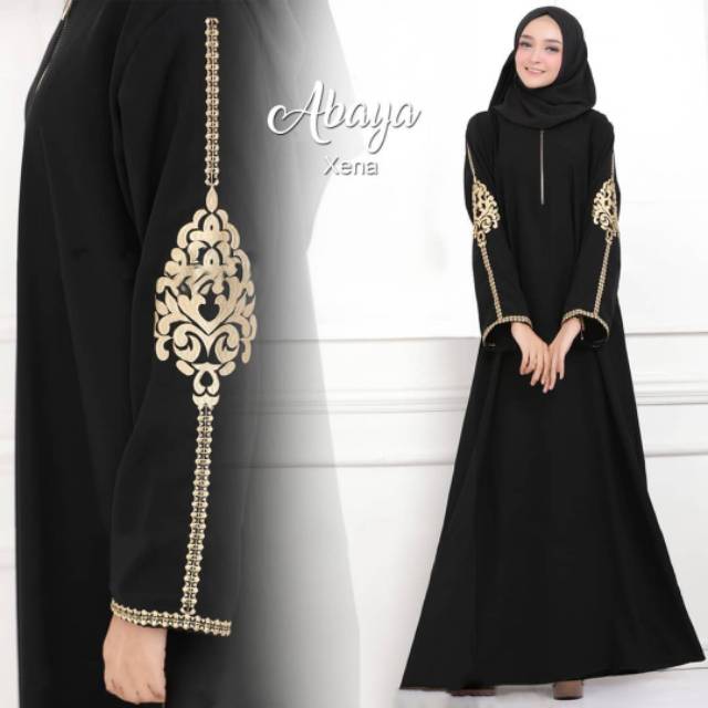 HITAM Abaya Gamis Arab Black Embroidery Xena couple Dannis | Shopee ...
