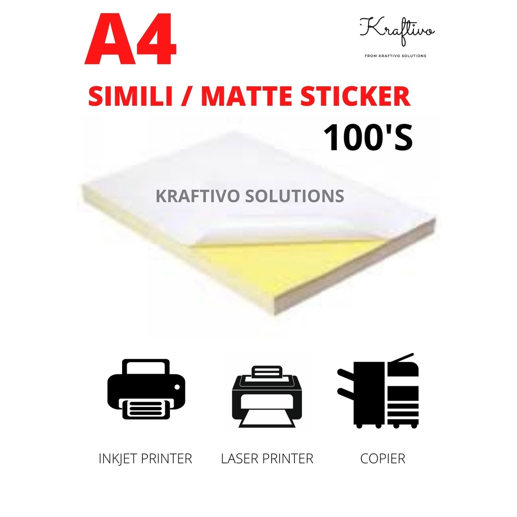 [ READY STOCK ] A4 WOODFREE SIMILI / MATTE WHITE STICKER 100 SHEETS ...