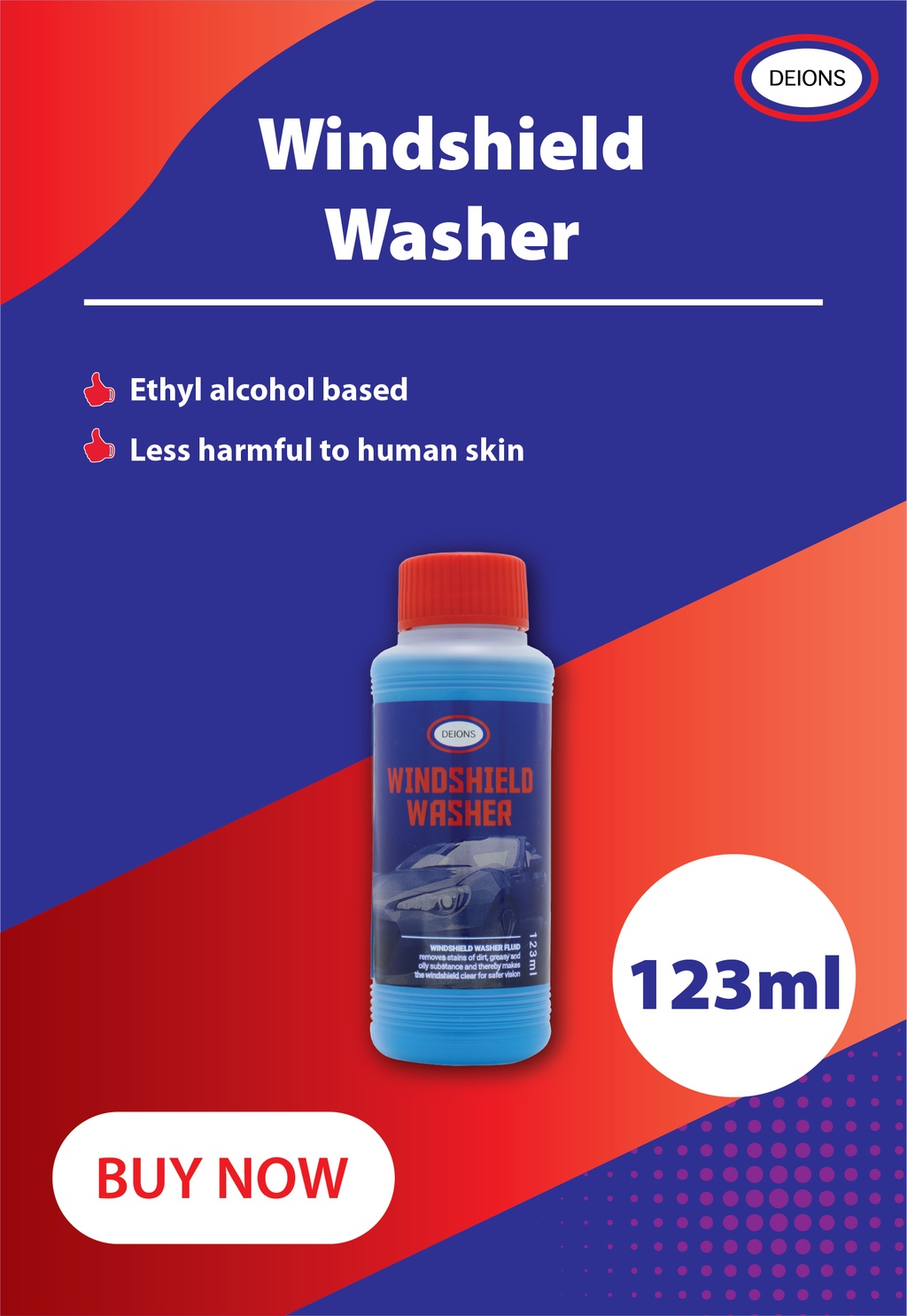 [Car Care Essential] Deions Windshield Fuid (123ml) Best for Remove Dirt, Bird Poop,Stubborn ...