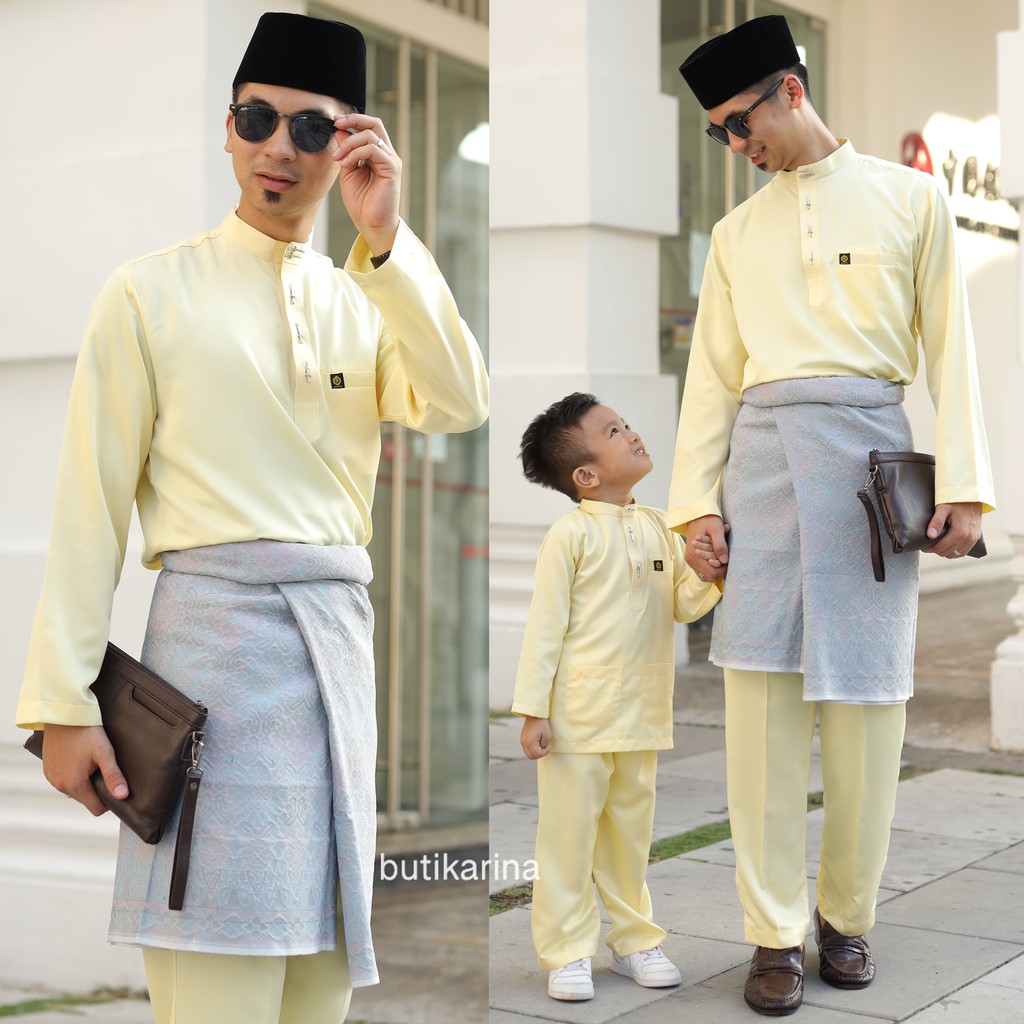 BAJU MELAYU KUNING LEMBUT KUNING CAIR SOFT YELLOW SET AYAH ANAK ...