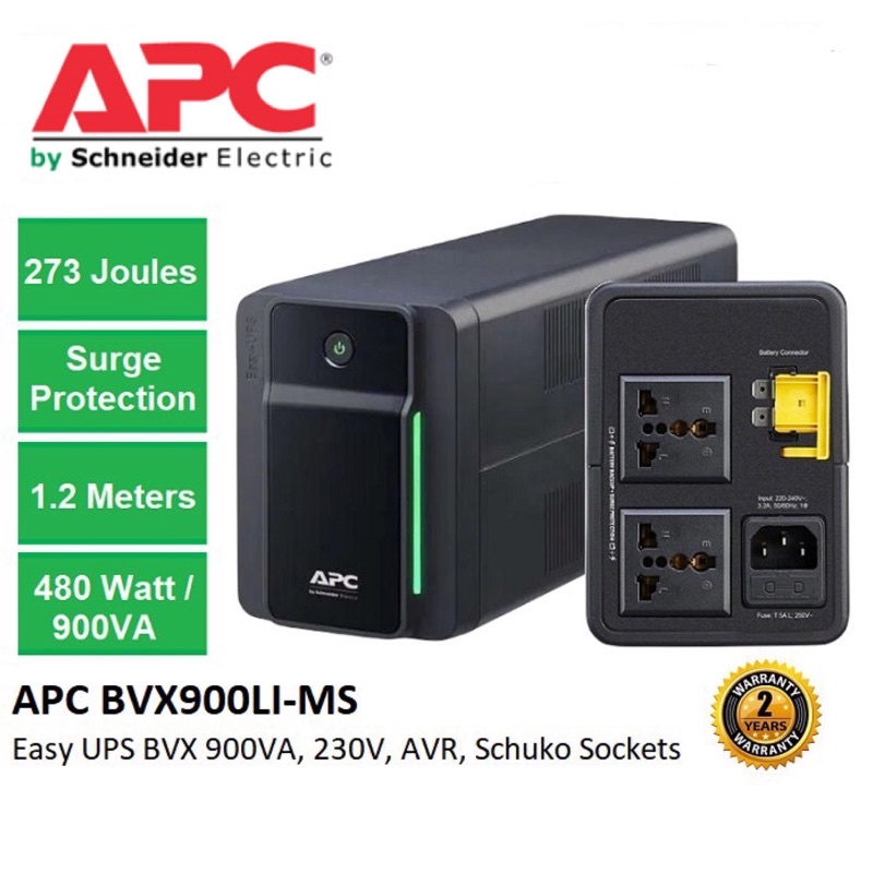APC Easy UPS BVX900LI-MS BVX 900VA, 230V, AVR, Universal Sockets ...