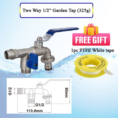1/2" inch Two Way Brass Chrome Garden Tap Valve Water Faucet Two way ...