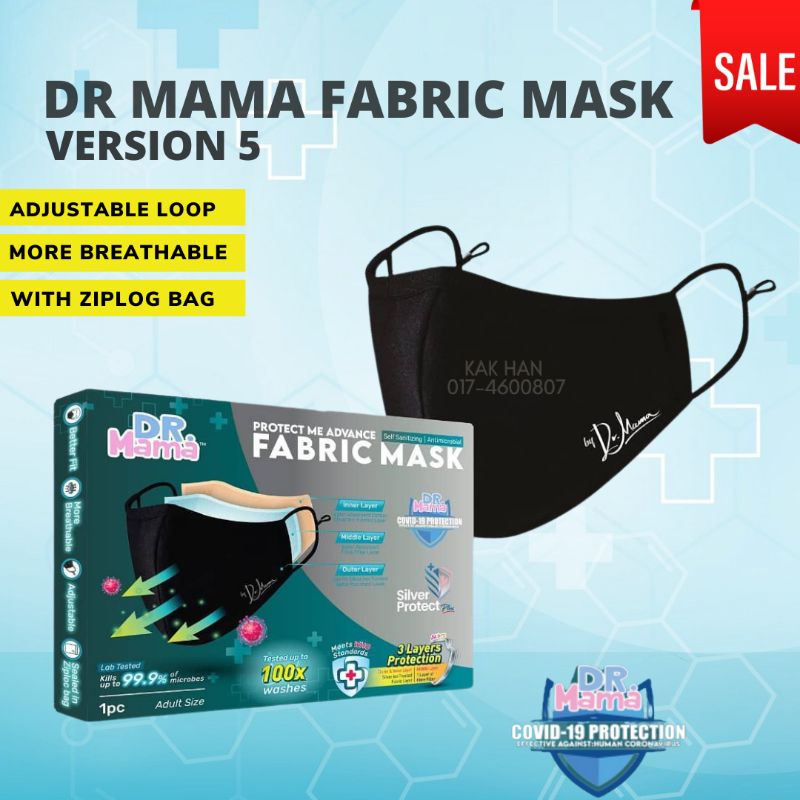 Dr Mama Fabric Mask Washable Anti-microbial Adult Reusable Face Mask ...