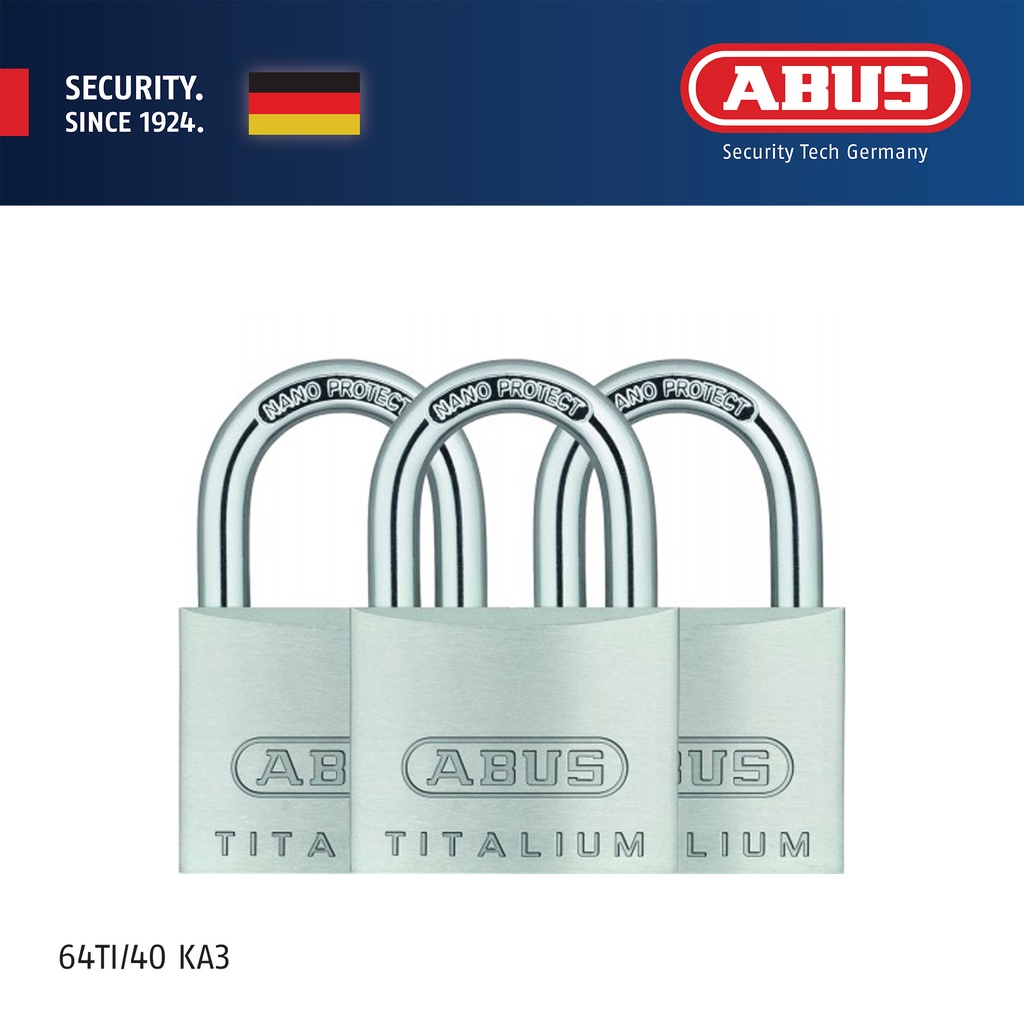 Abus 64TI/40, KA2, KA3, KA4, 64TI/40HB40, 64TI/40HB63 40mm Titalium Padlock. A New Strong, Light ...