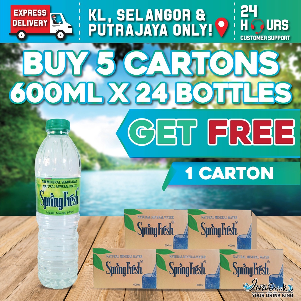 BUNDLE OF 5 CARTONS : SPRING FRESH MINERAL WATER 600ML x 24 BOTTLES ...
