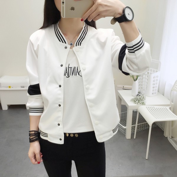 women womens's Simple Plain Korean Long Sleeve Jacket Black White ...