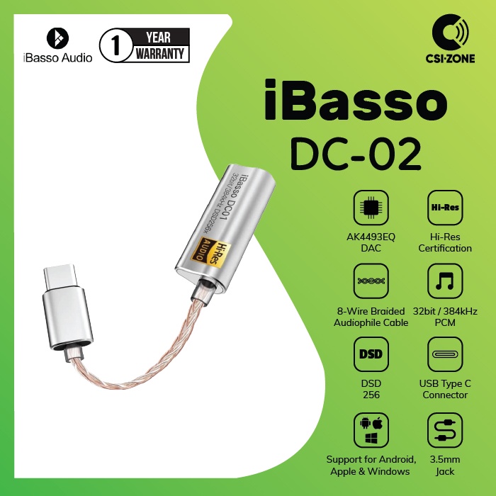 IBasso DC02 Type-C to 3.5MM Headphone Amplifier - Silver | Shopee Malaysia